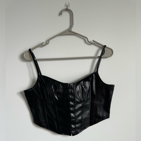 Tops | Black Faux Leather Corset Top | Poshmark